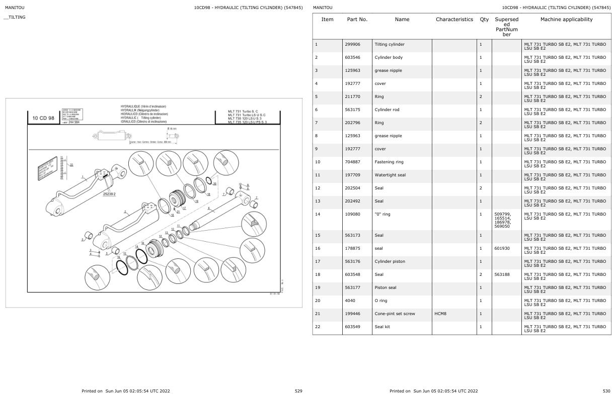 Manitou Telehandler MLT 731 TURBO LSU SB E2 Parts Catalog 547845