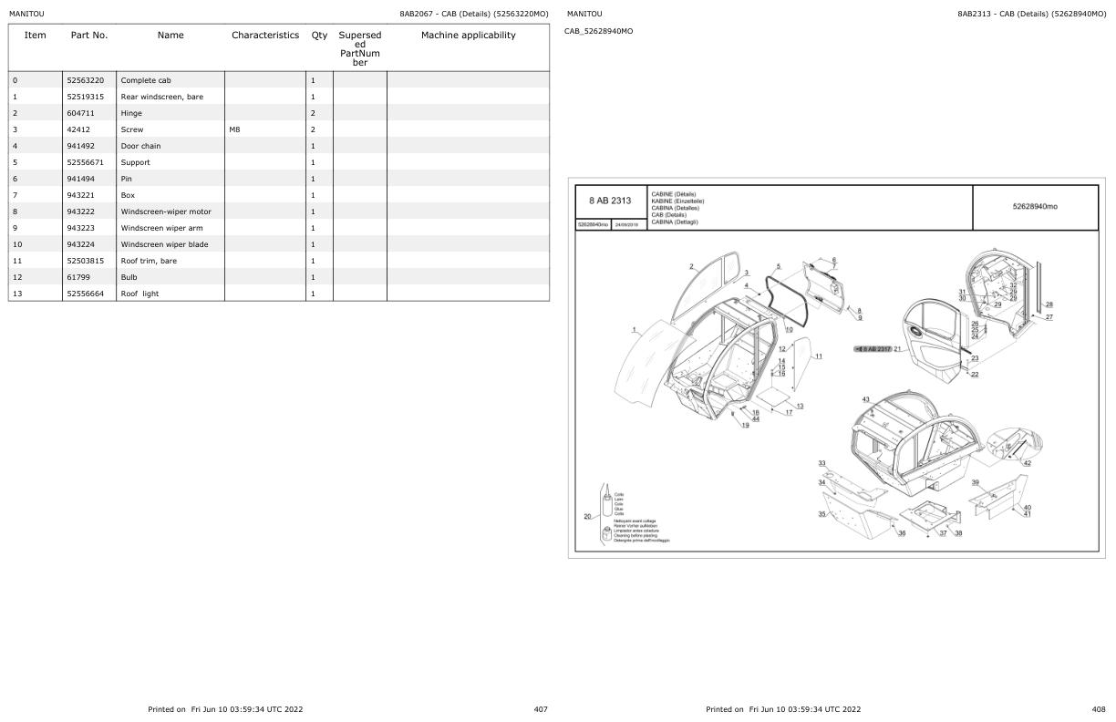 Manitou Telehandler MLT 733 115 D ST4 S3 TRACT Parts Catalog 647663