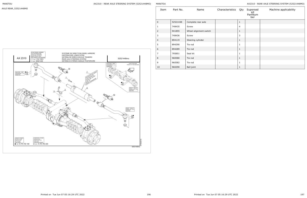 Manitou Telehandler MLT 733 115 D ST5 S1 TRACT LSU Parts Catalog 647832