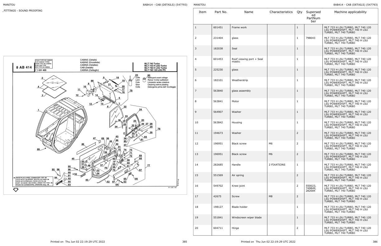 Manitou Telehandler MLT 740 H LSU TURBO Parts Catalog 547793
