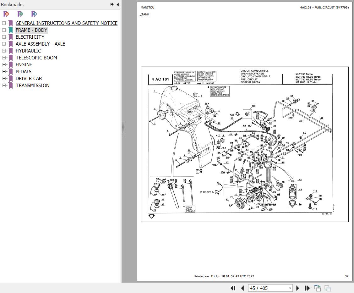 Manitou Telehandler MLT 740 TURBO Parts Catalog 547793