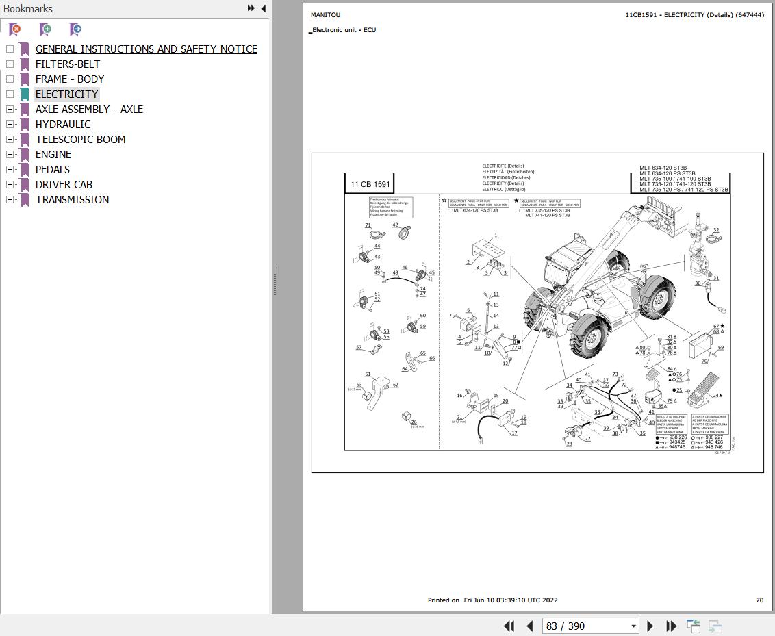 Manitou Telehandler MLT 741 100 ST3B Parts Catalog 647444