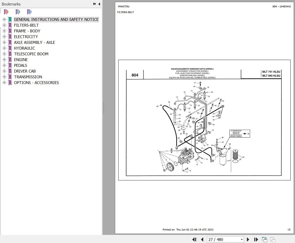 Manitou Telehandler MLT 741 120 H LSU Parts Catalog 648344