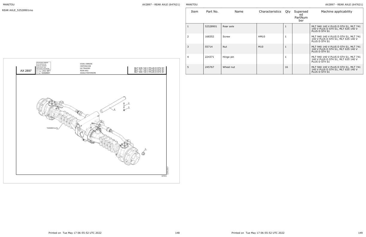 Manitou Telehandler MLT 940 140 V PLUS D ST4 S1 Parts Catalog 647621