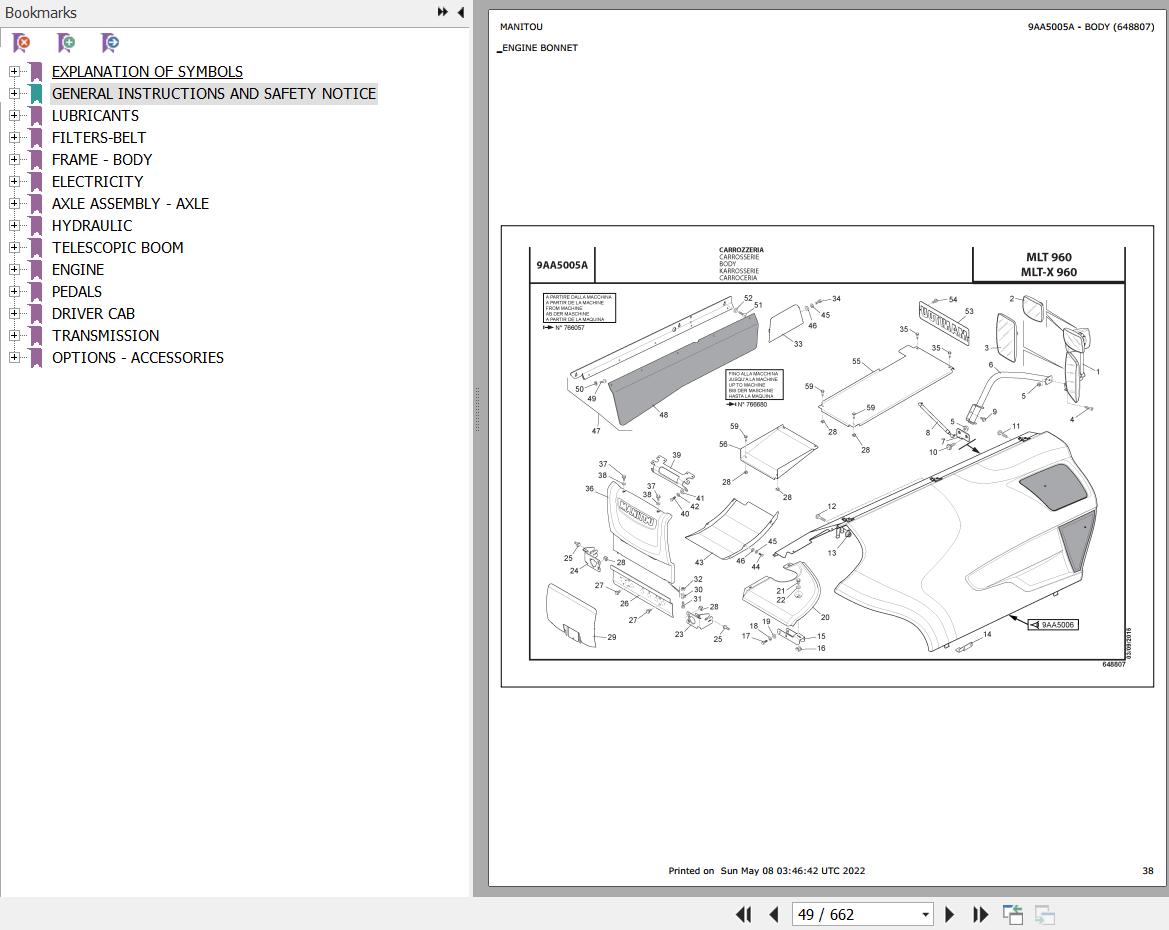 Manitou Telehandler MLT 960 H 140 ST3B Parts Catalog 648807