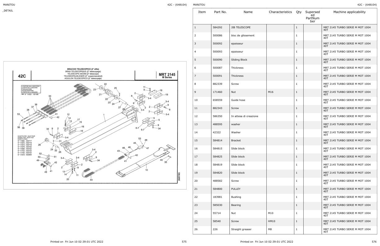 Manitou Telehandler MRT 2145 TURBO SERIE M MOT 1004 40T Parts Catalog ...