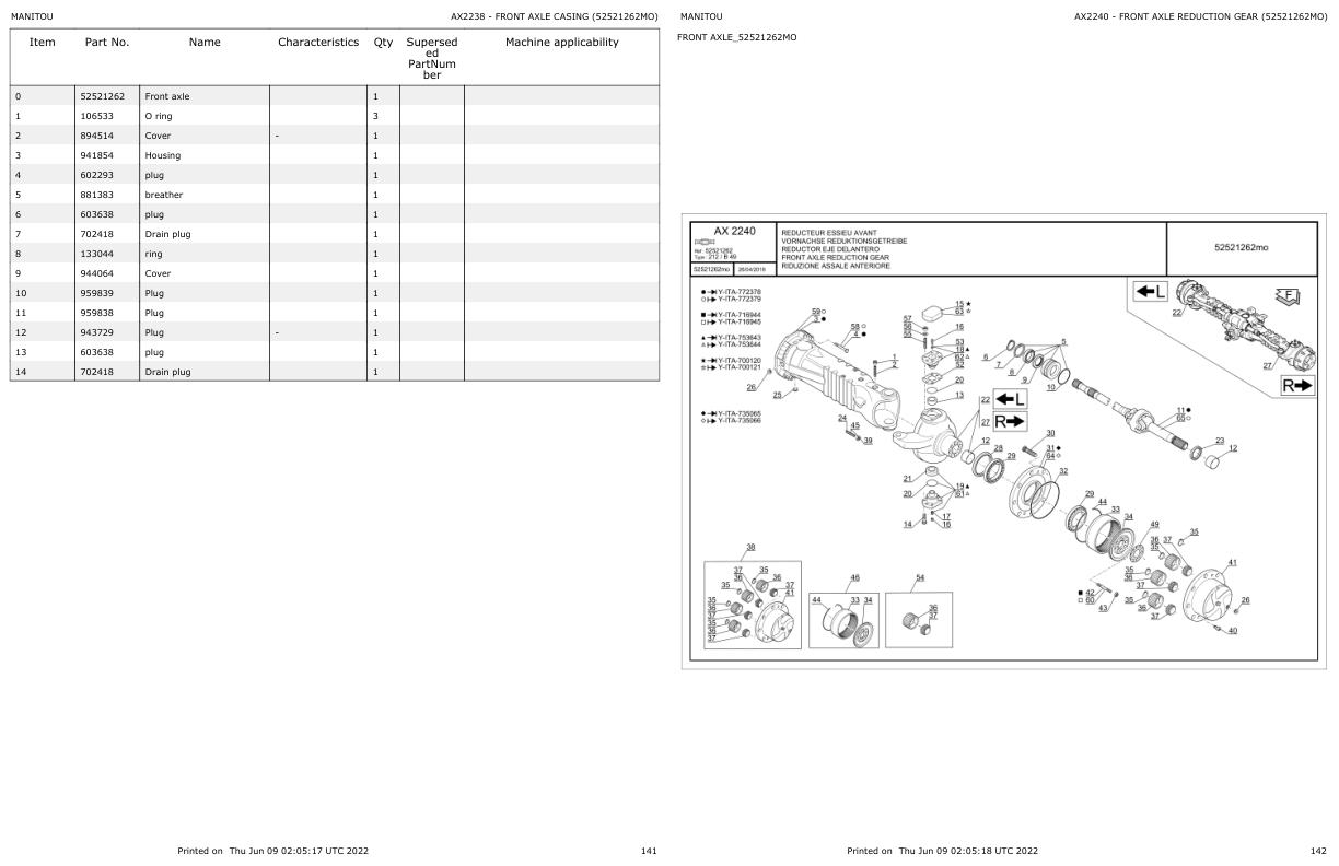 Manitou Telehandler MT 1135 100D ST5 S1 Parts Catalog 647761