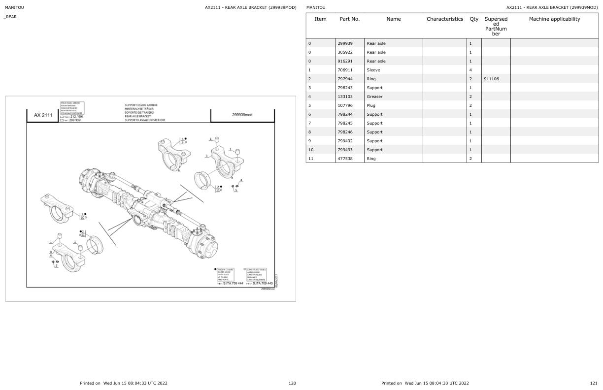 Manitou Telehandler MT 1435 100P ST3B S1 Parts Catalog 647500
