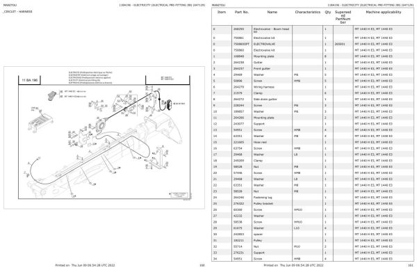 Manitou Telehandler MT 1440 E3 Parts Catalog 647012