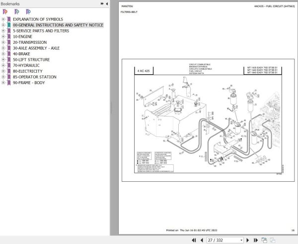 Manitou Telehandler MT 1440 EASY 75D ST3B S1 Parts Catalog 647563
