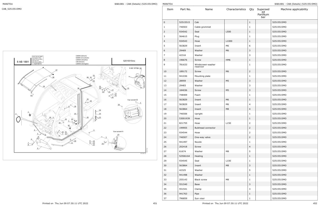 Manitou Telehandler MT 1440 H ST3B Parts Catalog 647102