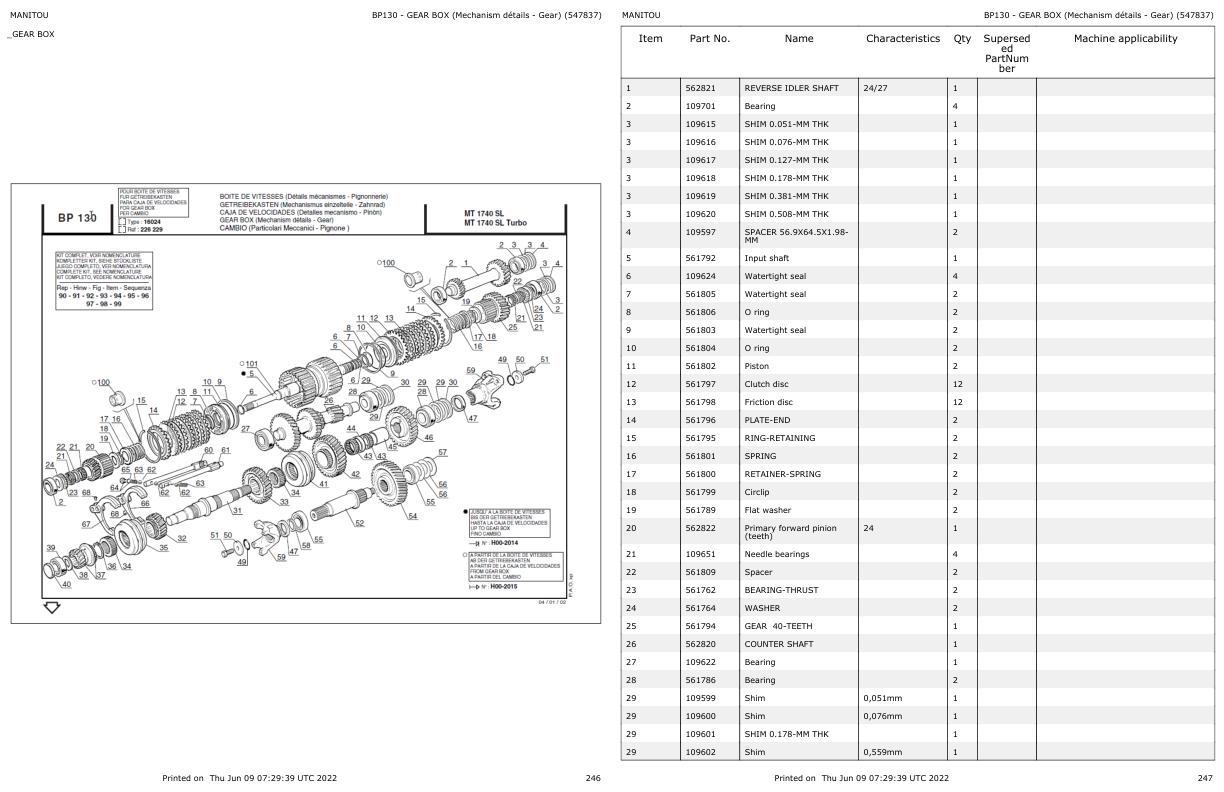 Manitou Telehandler MT 1740 SL TURBO S2 Parts Catalog 547837