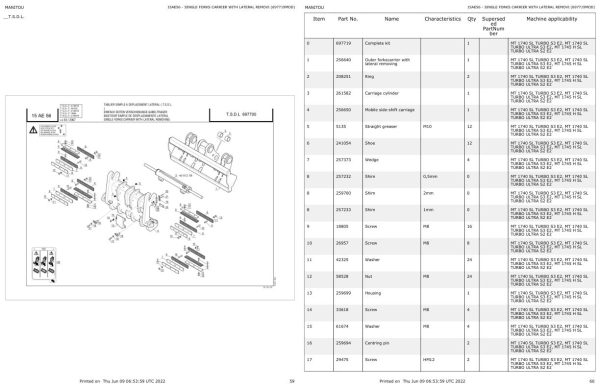Manitou Telehandler MT 1740 SL TURBO S3 E2 Parts Catalog 547848