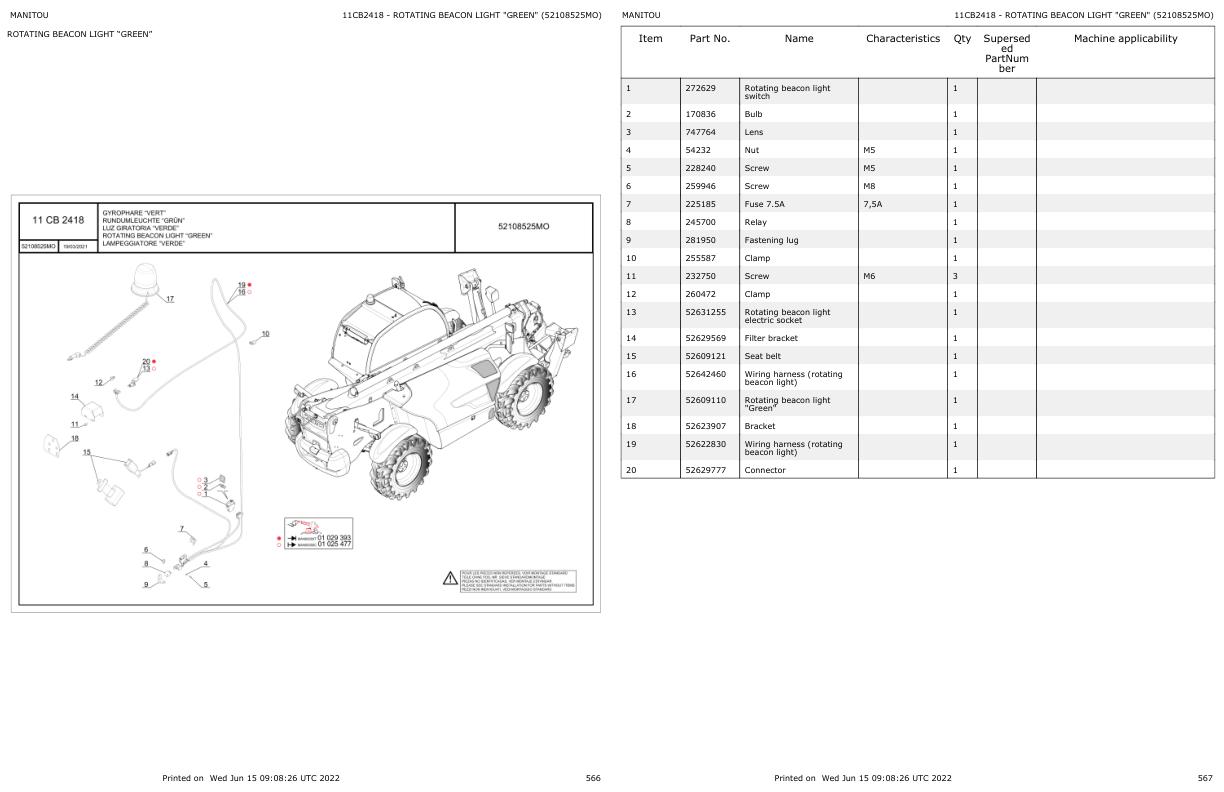 Manitou Telehandler MT 1840 A ST3B Parts Catalog 647101