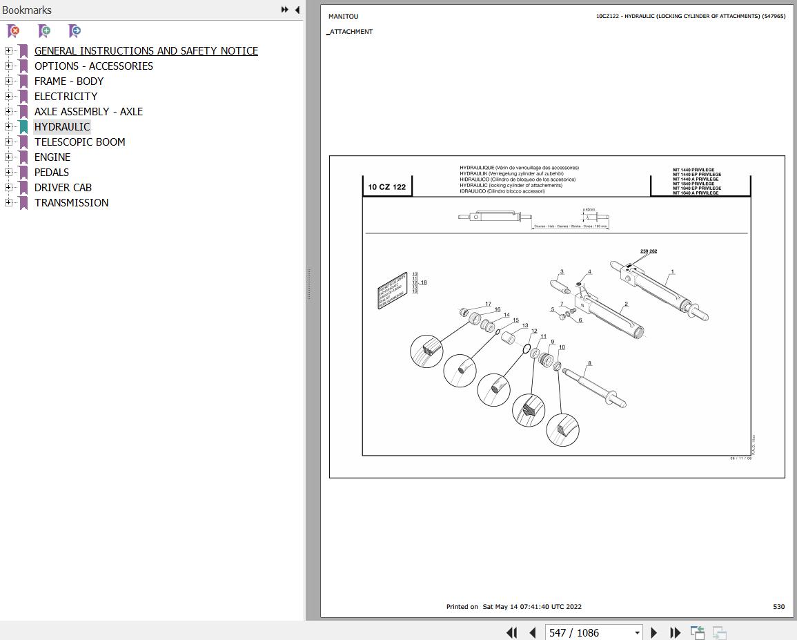 Manitou Telehandler MT 1840 EASY 75D ST5 S1 Parts Catalog 647760