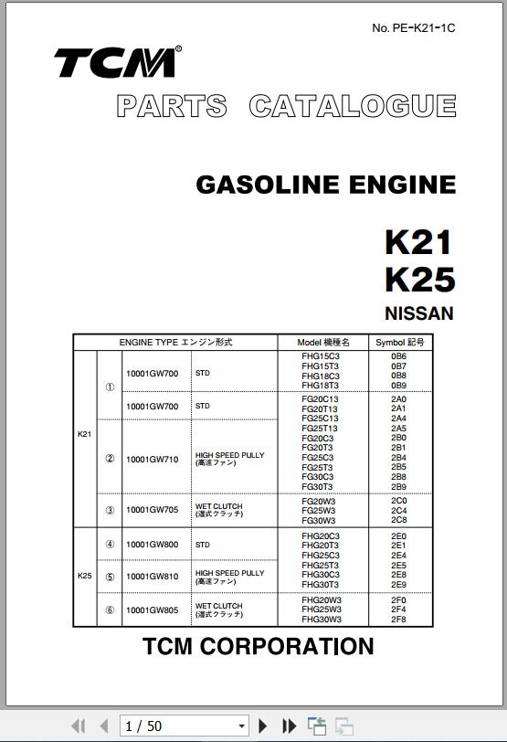 Nissan Engine K21 K25 Parts Catalog PE-K21-1C