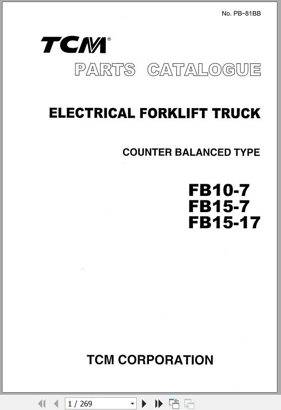 TCM Forklift FB10-7 FB15-7 FB15-17 Parts Catalog FB-81BB