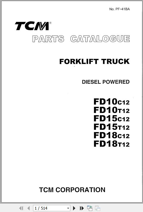 TCM Forklift FD10 FD15 FD18 C12 T12 Parts Catalog PF-41BA