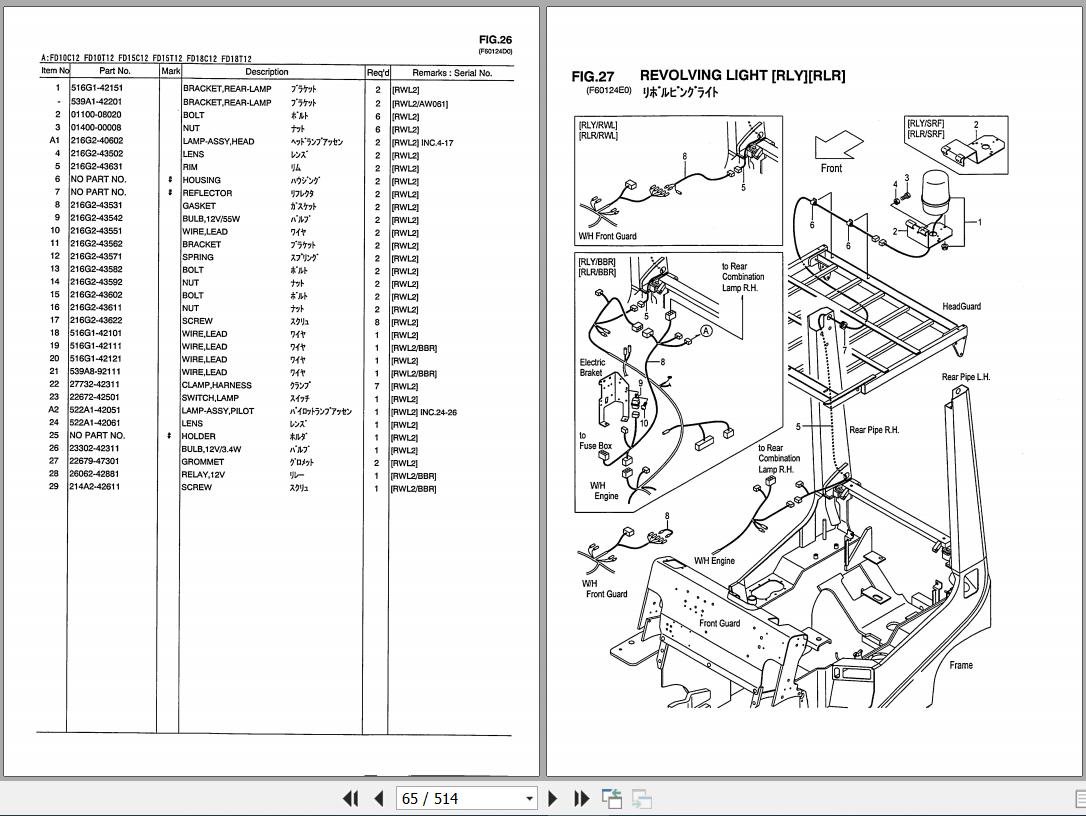 TCM Forklift FD10 FD15 FD18 C12 T12 Parts Catalog PF-41BA