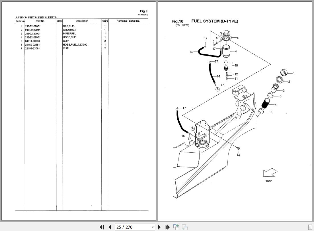 TCM Forklift FD15 FD18 FG15 FG18 C9H T9H Parts Manual PF-18MA