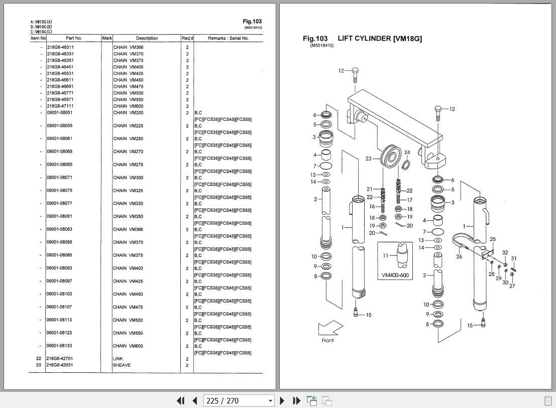 TCM Forklift FD15 FD18 FG15 FG18 C9H T9H Parts Manual PF-18MA