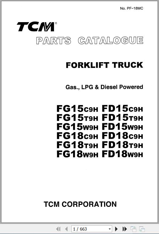 TCM Forklift FD15 FD18 FG15 FG18 C9H T9H W9H Parts Catalog PF-18MC