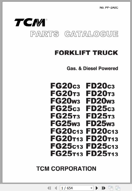 TCM Forklift FD20 FD25 FG20 FG25 C3 T3 W3 Parts Catalog PF-2A0C