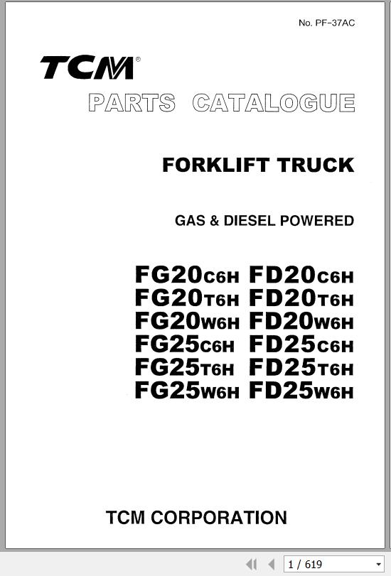 TCM Forklift FD20 FD25 FG20 FG25C6H T6H W6H Parts Catalog PF-37AC