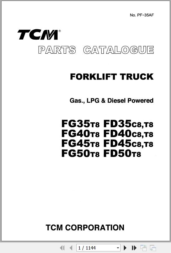 TCM Forklift FD35 FD40 FD45 FD50 FG35 FG40 FG45 FG50 C8 T8 Parts ...