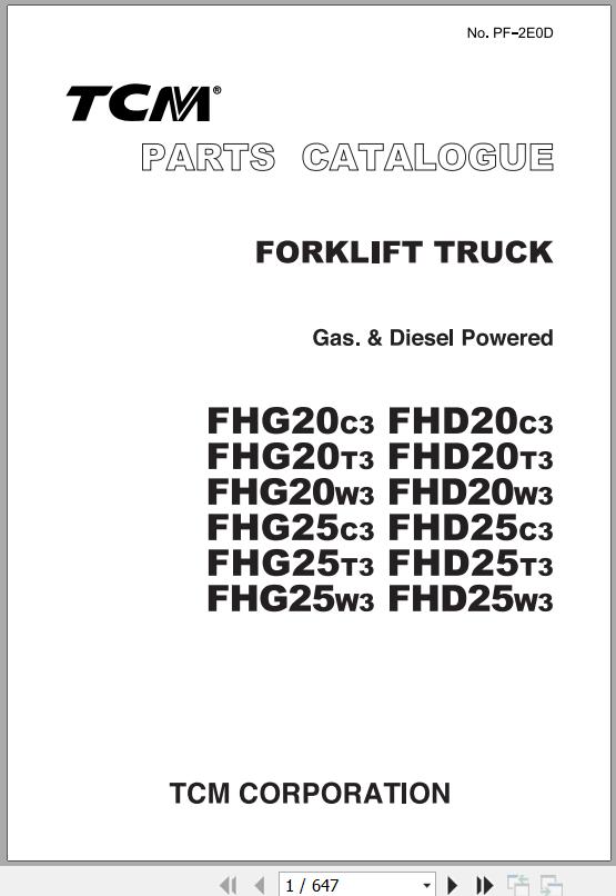 TCM Forklift FHD(G)20 FHD(G)25 C3 T3 W3 Parts Catalog PF-2E0D