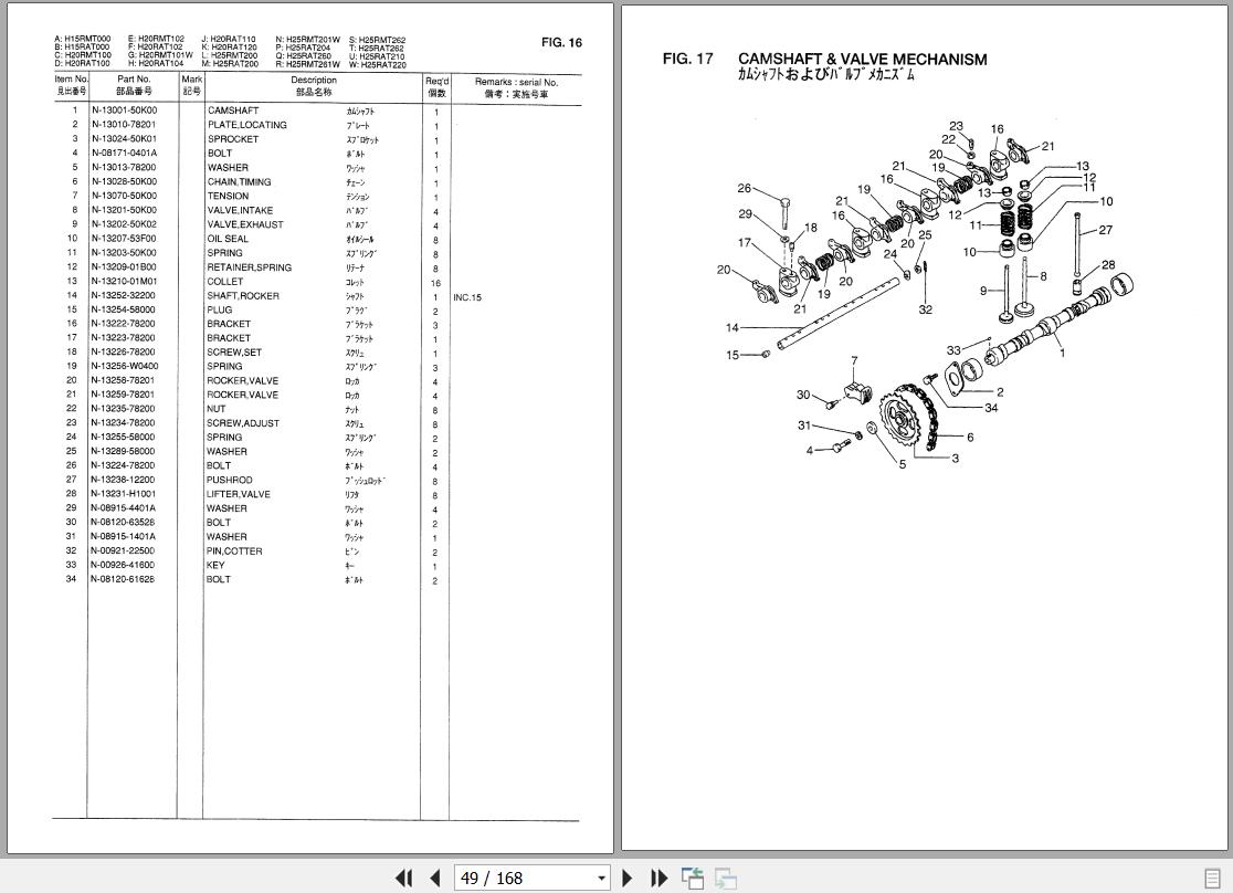 TCM Nissan Engine H15 H20 H25 Series Parts Catalog PE-H15RMT000B