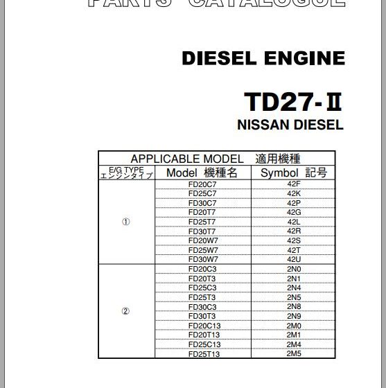 TCM Nissan Engine TD27-II Parts Catalog PE-TD27-IIB