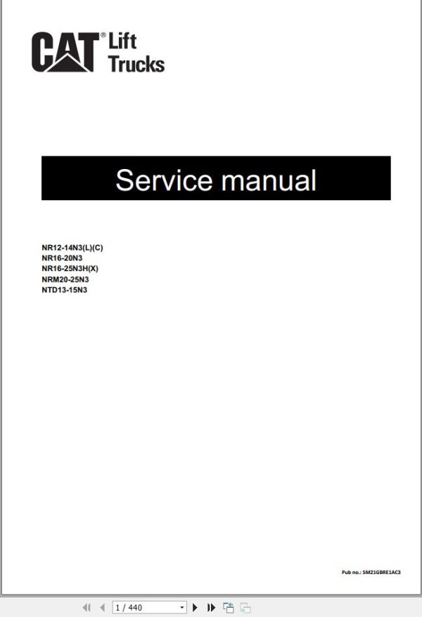 CAT Forklift NR12N3L to NR20N3HX Operation Service Manual 04.2024