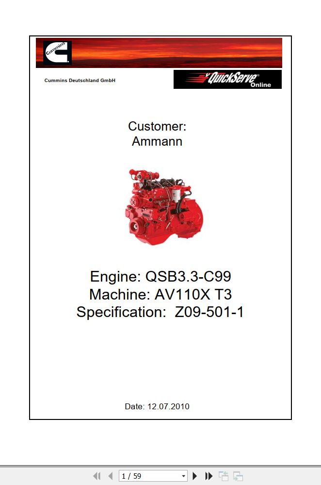 Cummins Engine QSB3.3-C99 Spare Parts Catalog Z09-501-1