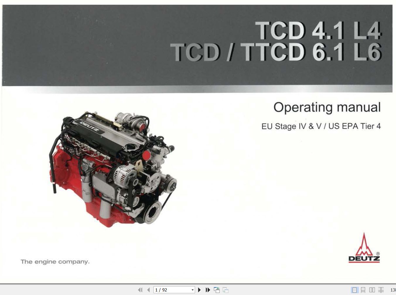 Deutz Engine TCD 4.1 L4 TCD TTCD 6.1 L6 Operation and Maintenance ...
