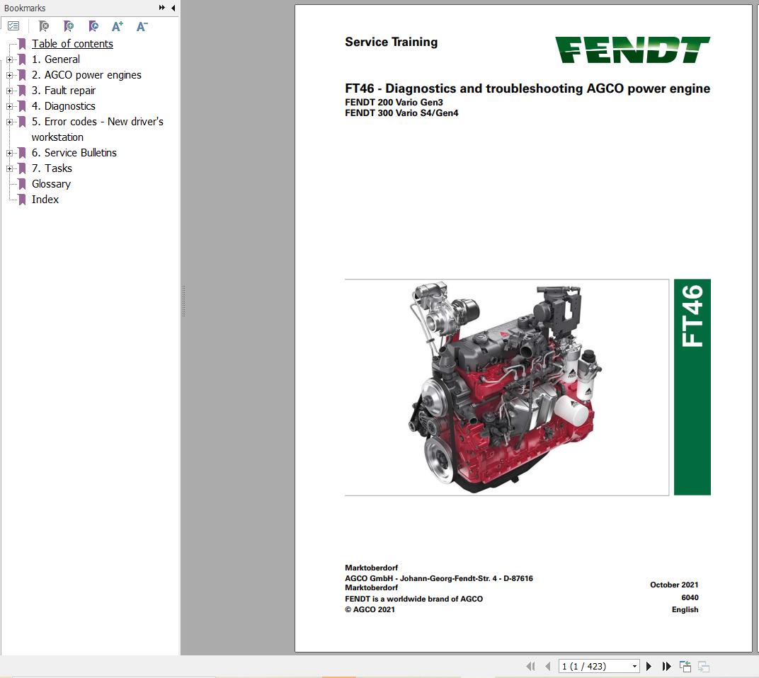 Fendt Tractor FT203 FT4 FT34 FT46 Vario transmission AGCO Power Service Training