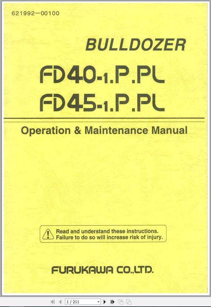 Furukawa BullDozer FD40-1 FD45-1 PPL Operation and Maintenance Manual ...