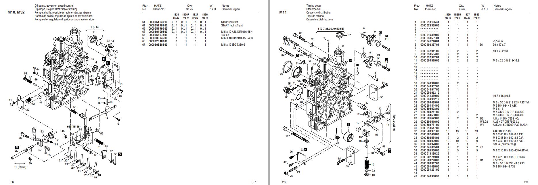 Hatz Engine 1B20 1B20R 1B27 1B30 Spare Parts Catalog 2019