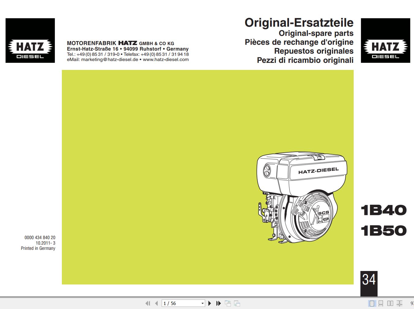 Hatz Engine 1B40 1B50 Spare Parts Catalog
