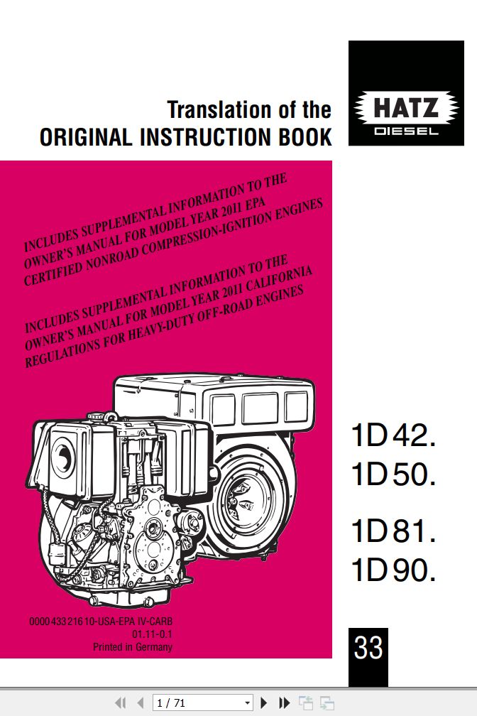 Hatz Engine 1B42 1D50 1D81 1B90 Instruction Book EN