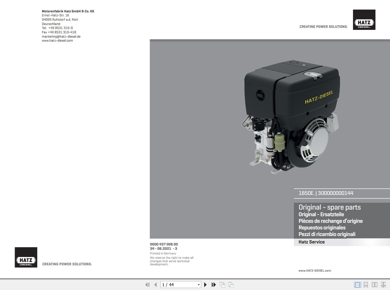 Hatz Engine 1B50E Spare Parts Catalog