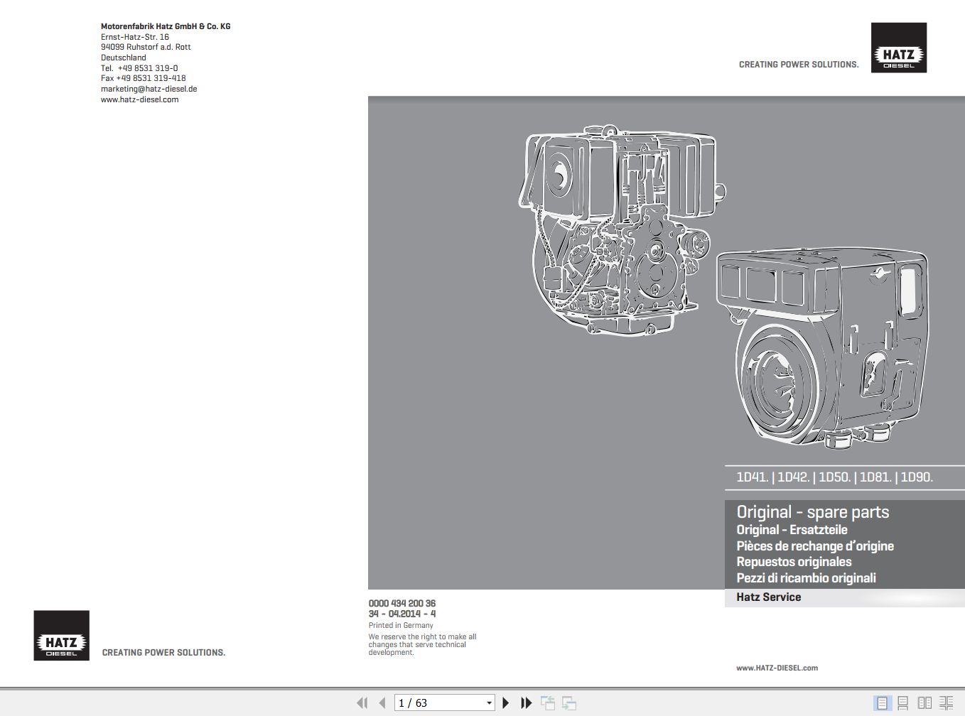 Hatz Engine 1D41 1D42 1D50 1D81 1D90 Spare Parts Catalog