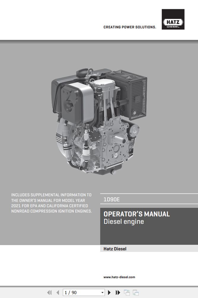 Hatz Engine 1D90E Operation and Maintenance Manual EN