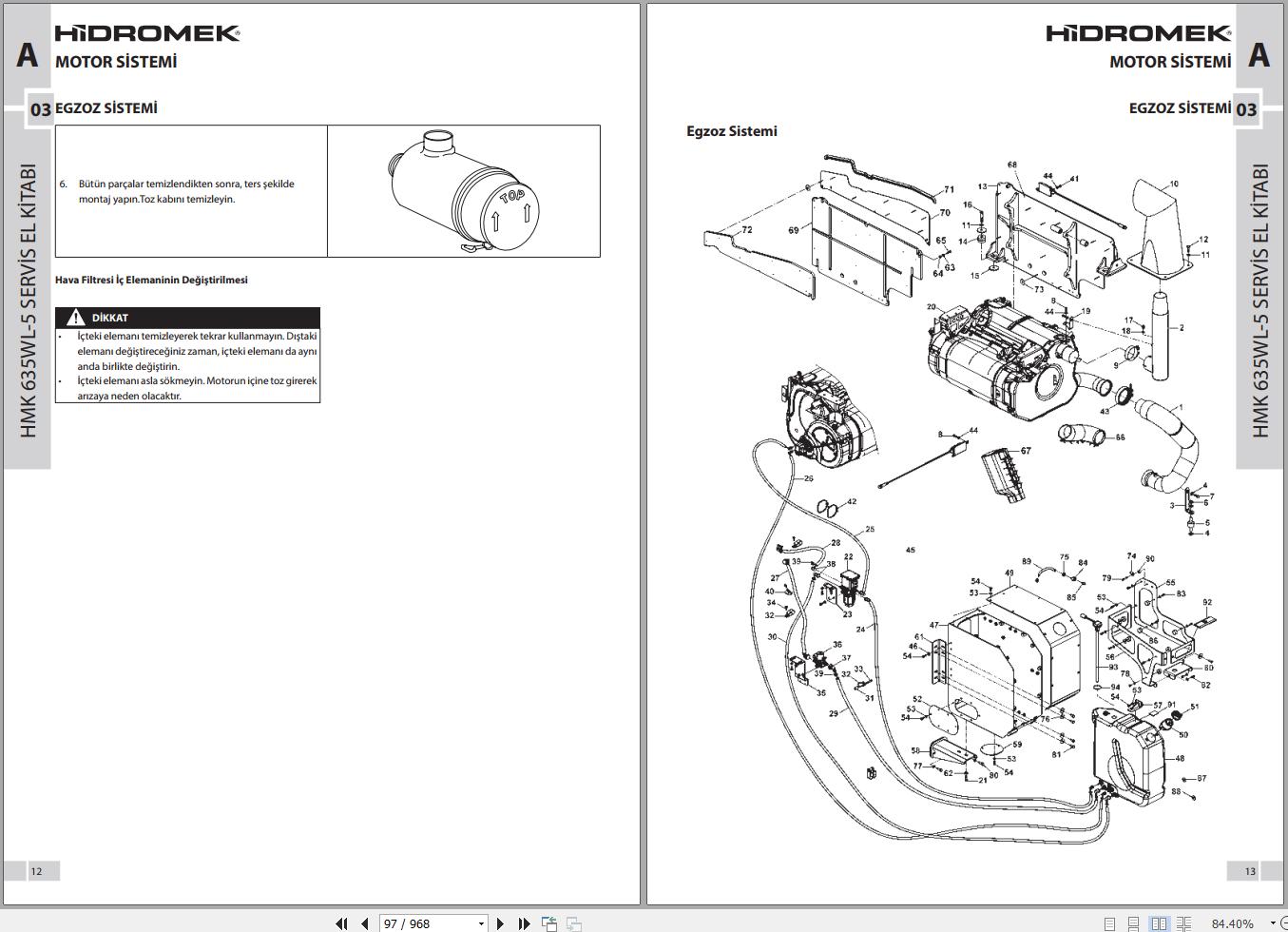 Hidromek HMK 635WL-5 Service Manual and Electric Hydraulic Schematic ...