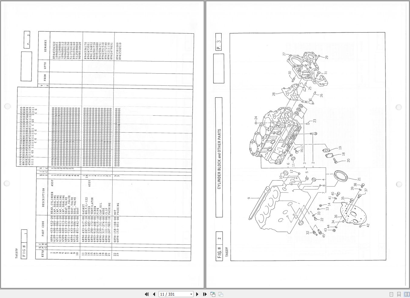 Iseki Tractor TA537 Parts Catalog 1500-098223-00
