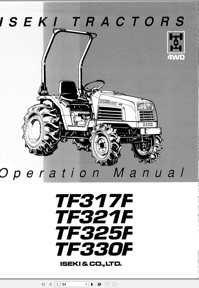 Iseki Tractor TF317 TF321 TF325 TF330 Operators Manual 9711-03-300