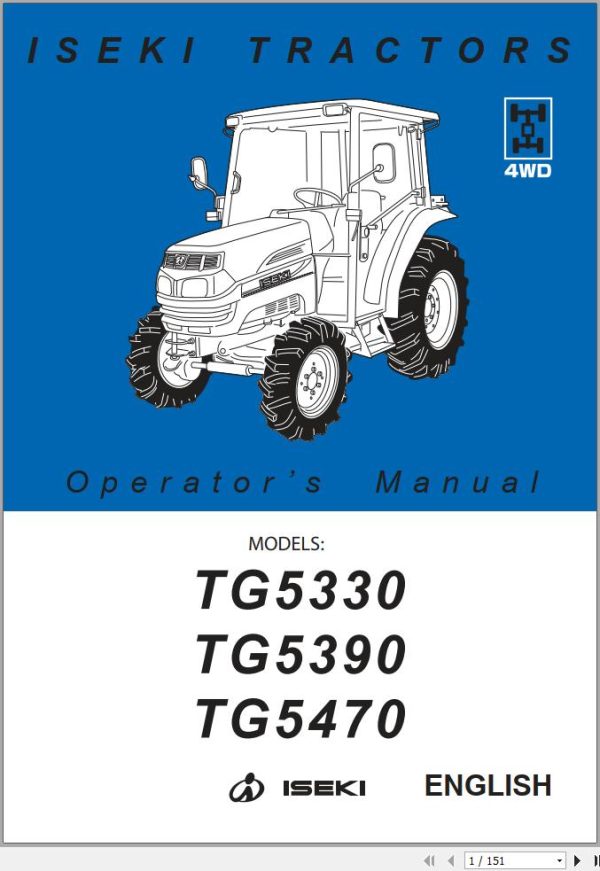 Iseki Tractor TG5330 TG5390 TG5470 Operators Manual and Diagram
