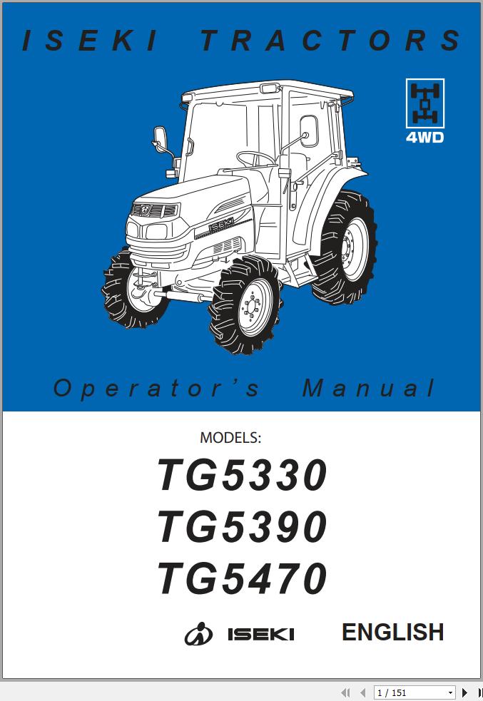 Iseki Tractor TG5330 TG5390 TG5470 Operators Manual and Diagram