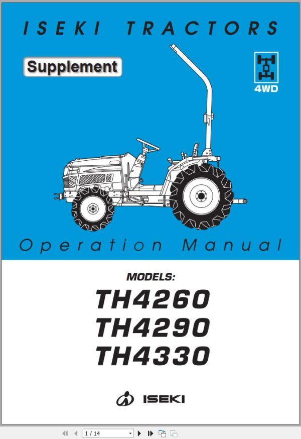 Iseki Tractor TH4330 TH4290 TH4260 Operators Manual and Diagram