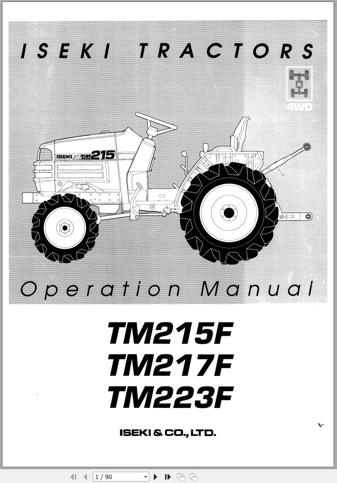 Iseki Tractor TM215 TM217 TM223F Operators Manual